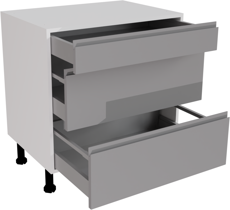 800mm Handleless Matt Dust Grey Kitchen 3 Drawer Base Unit from Flat ...